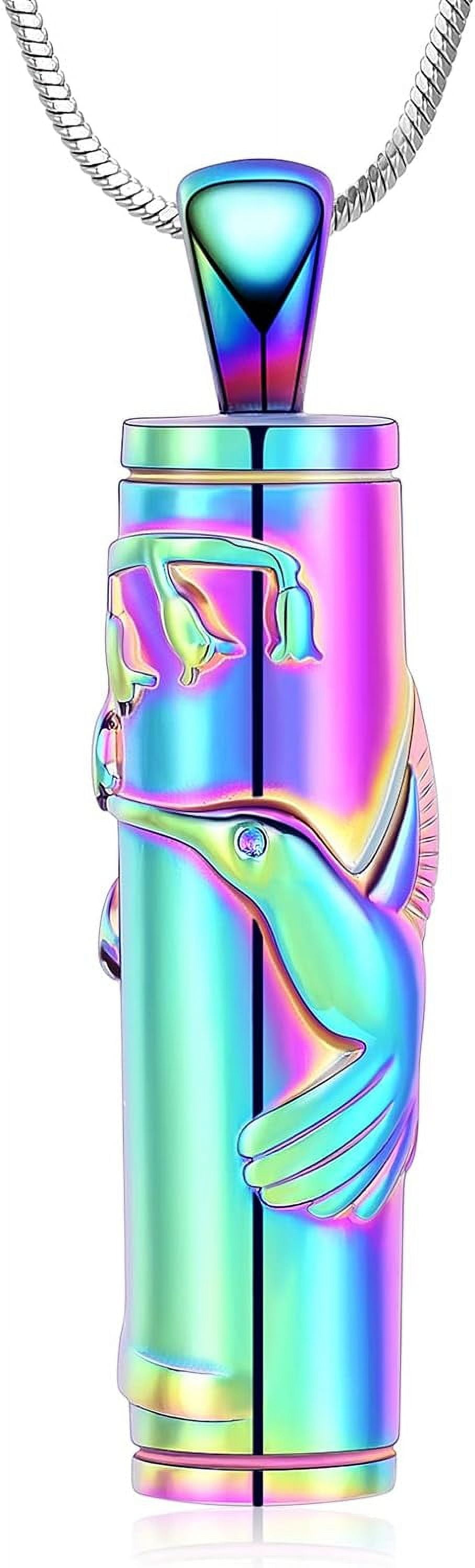 Cremation Jewelry Hummingbird Cylinder Flower Urn Necklace for Ashes ...