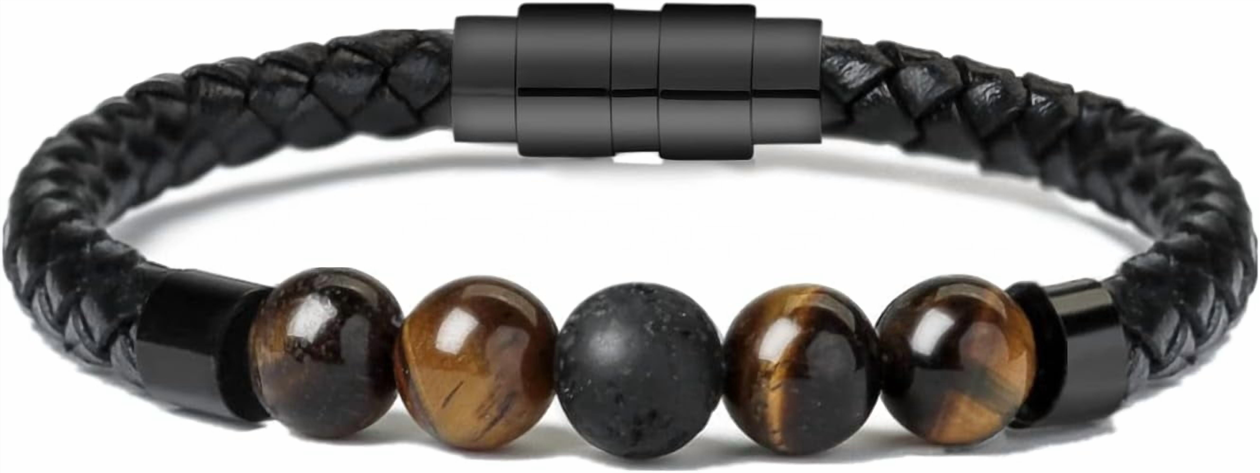 Cremation Jewelry for Ashes -Leather Urn Bracelet with Lava Tiger's Eye ...