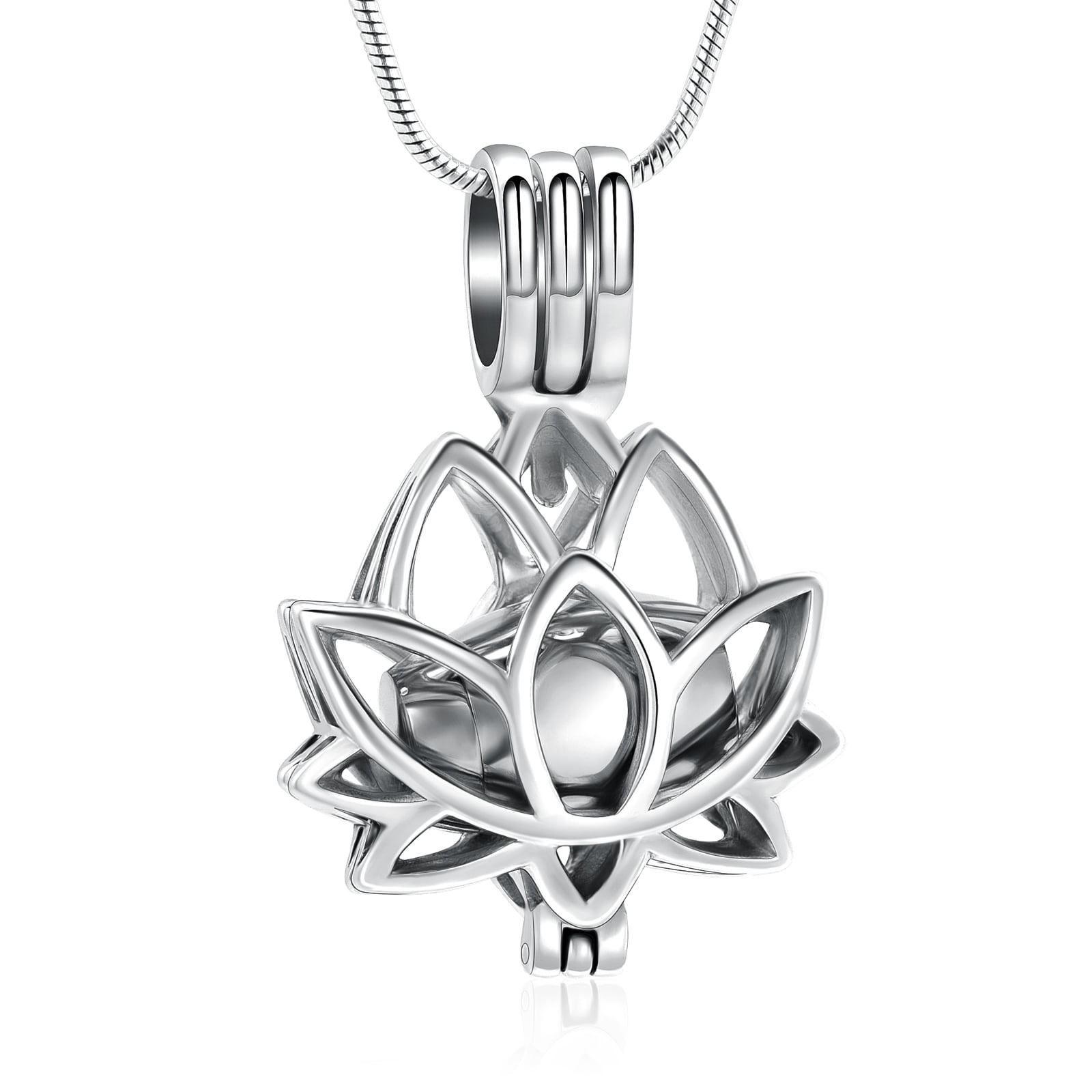 Lotus Flower Urn Necklace for Women Men Ashes Stainless Steel Cremation ...