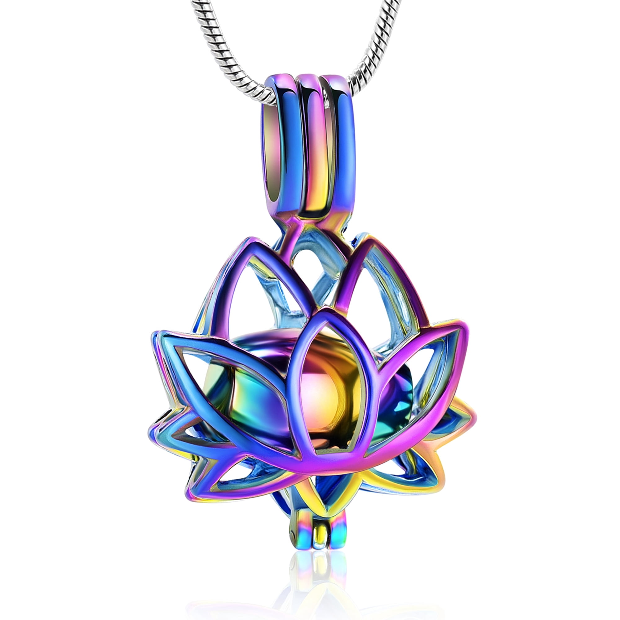 Lotus Flower Urn Necklace for Women Men Ashes Stainless Steel Cremation ...