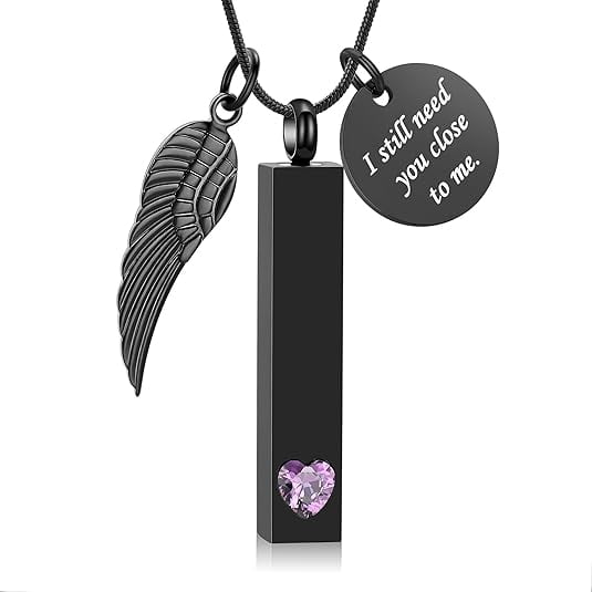 Cremation Jewelry for Ashes with Angel Wing Charm Vertical Bar Urn ...