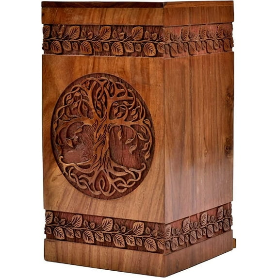 Thor Instruments Wooden Cremation Urn for Adult Ashes, Tree of Life ...