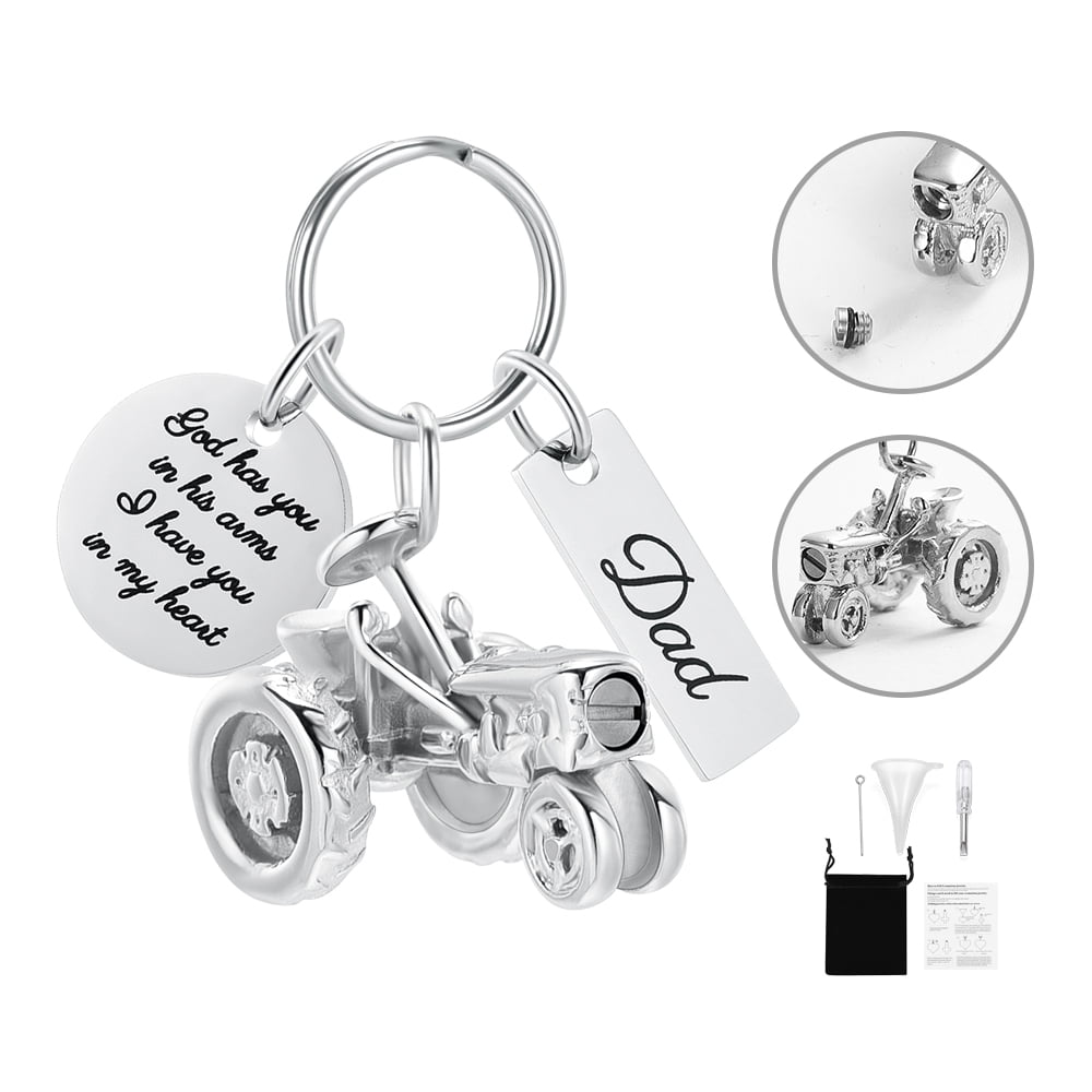 Cremation Urn Keychain Tractor Urn Keychain for Ashes for Men Stainless ...