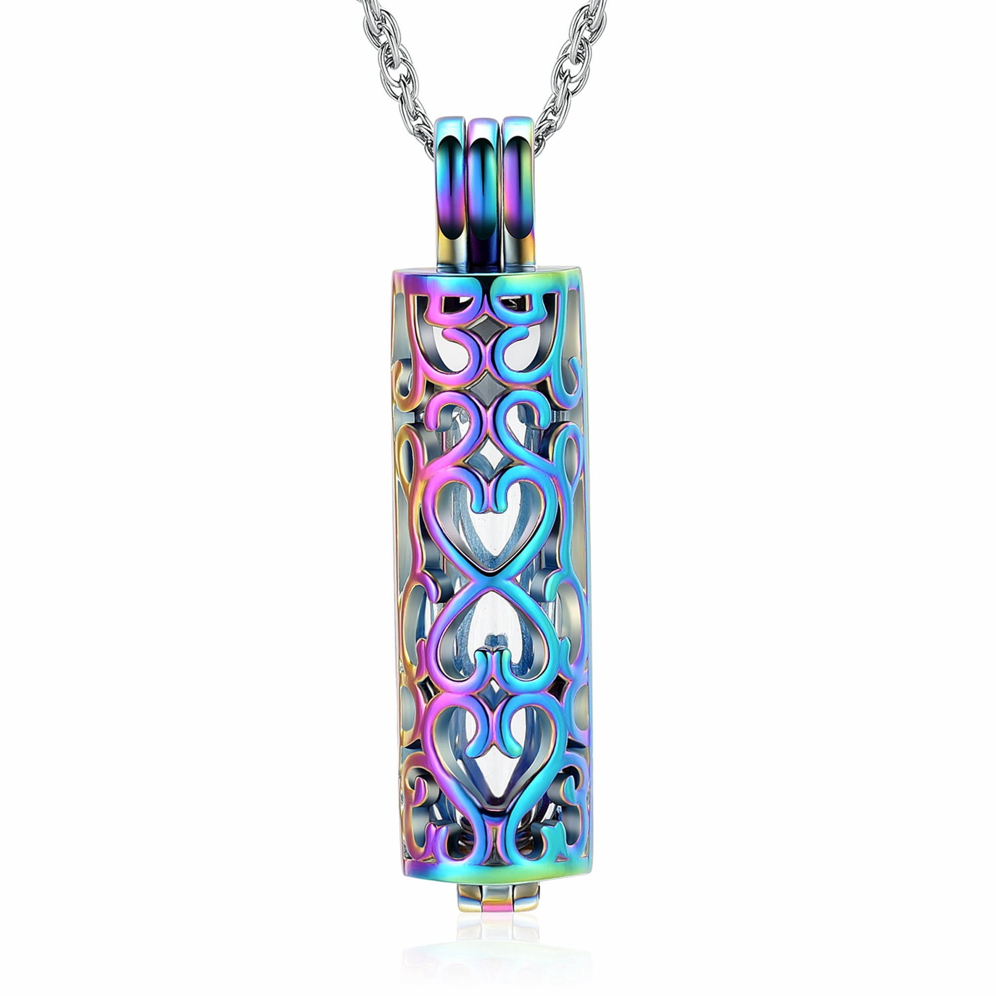 Cremation Urn Pendant Necklace with Hollow Cylinder Vial Keepsake Urn ...