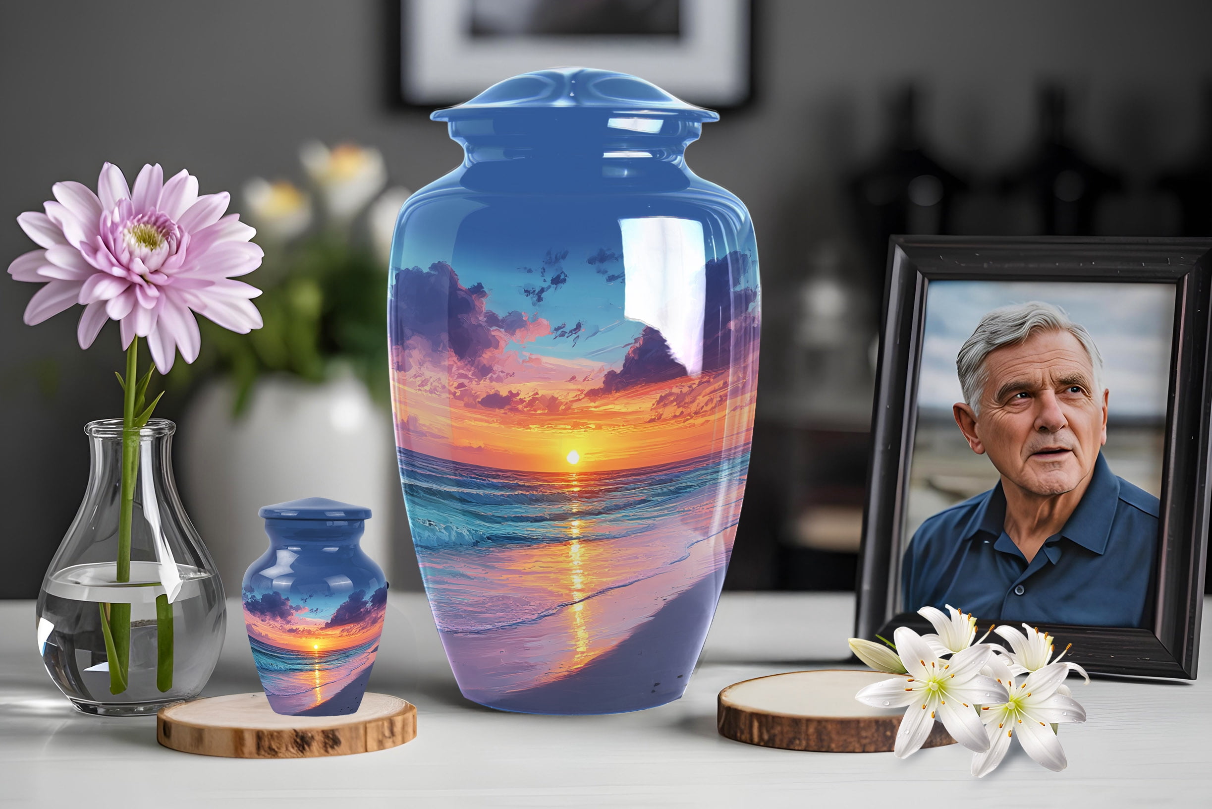 Cremation Urn Set for Husband or Friend – Beach Ocean Tribute with ...