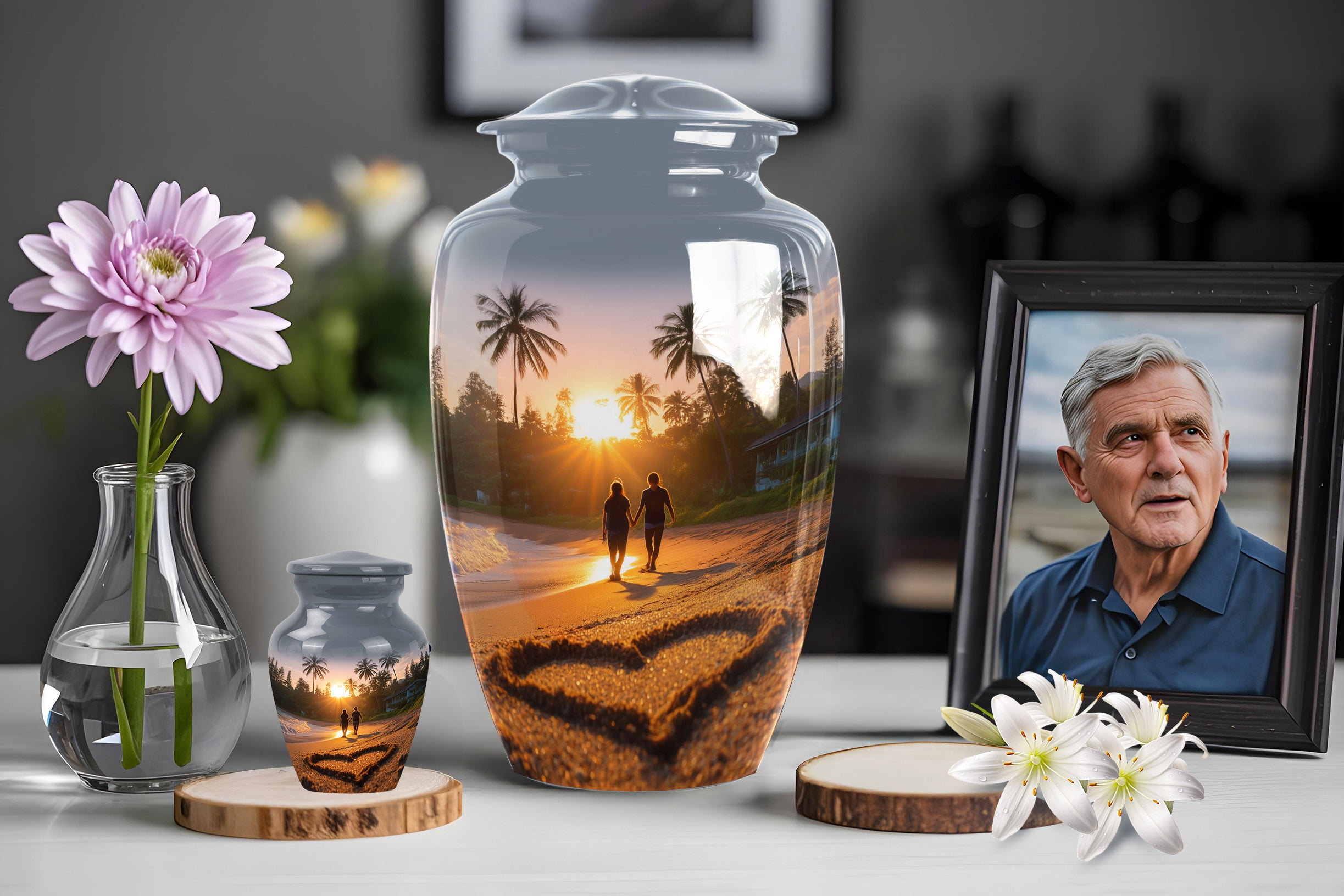 Cremation Urn Set for Wife or Friend – Beach Heart and Sunset Ashes ...