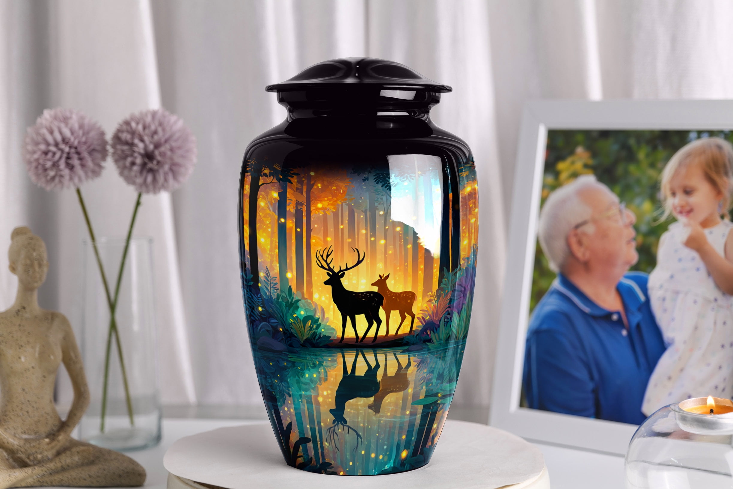 Cremation Urn for Ashes Adult Male – Double Deer Forest Scene – Rustic ...