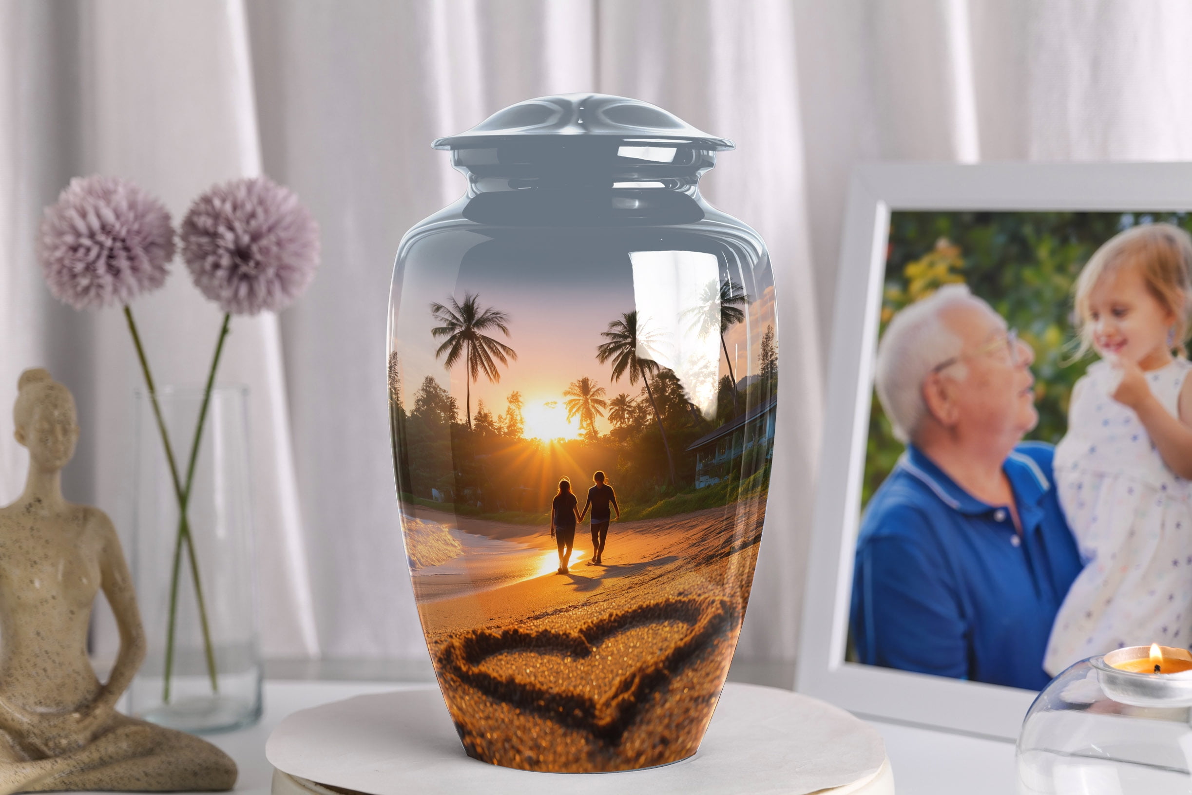 Cremation Urn for Couple or Partner – Beach Sunset and Heart Memorial ...
