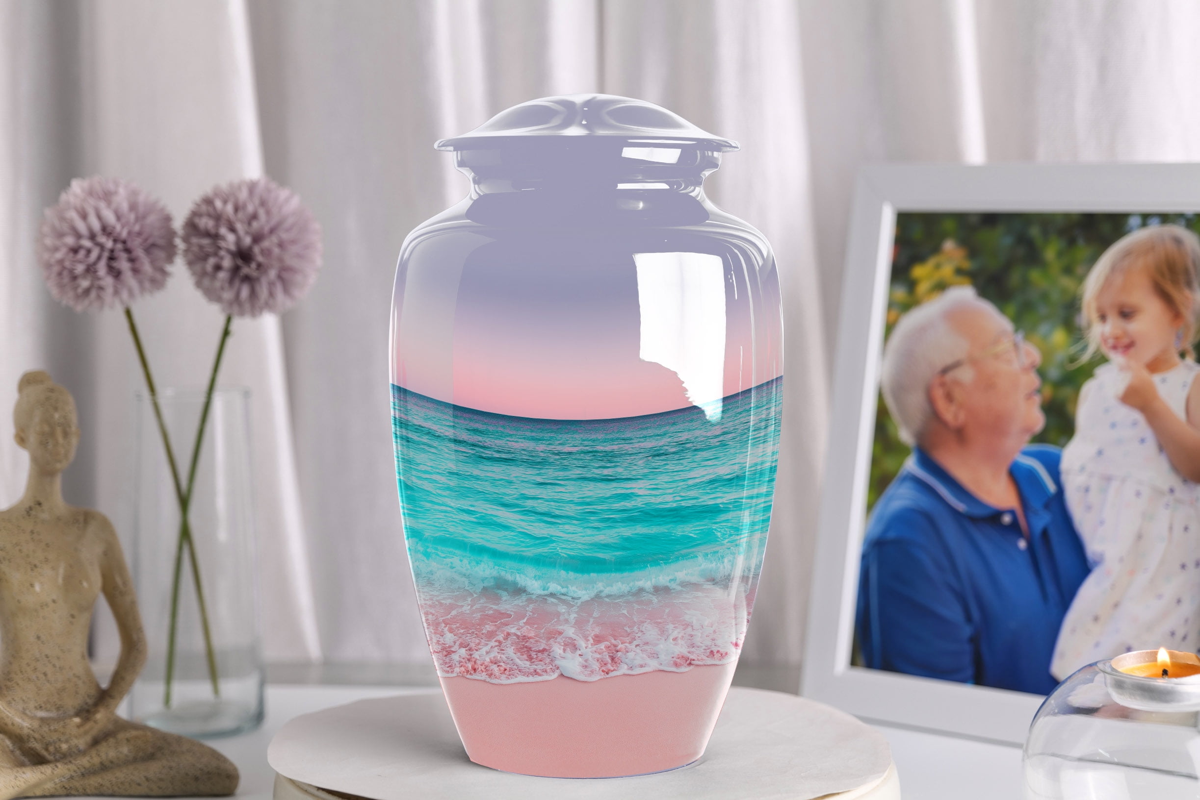 Cremation Urn for Dad or Husband – Ocean Wave and Shell Memorial Ashes ...