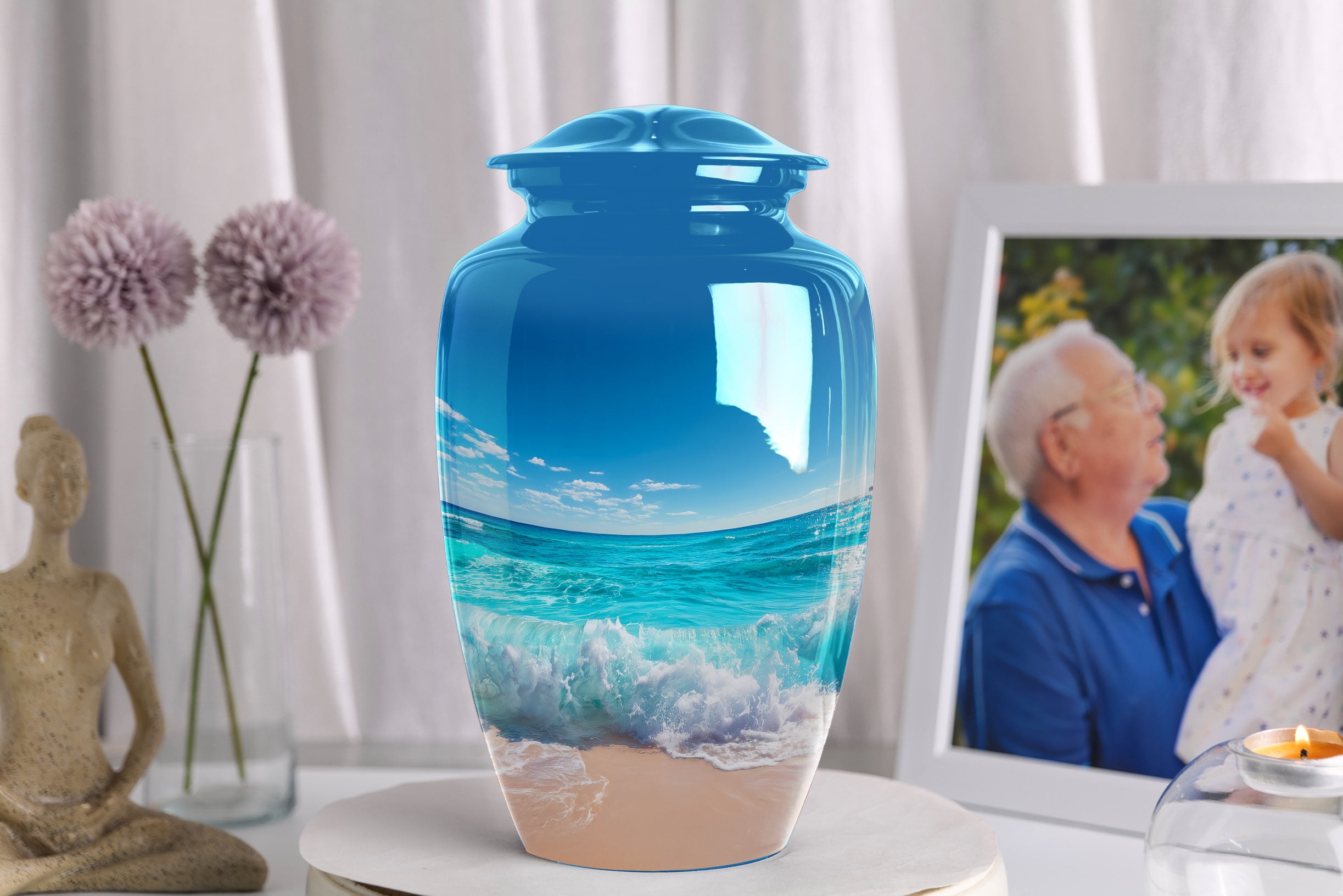 Cremation Urn for Dad or Ocean Lover – Clear Blue Sky and Wave Memorial ...