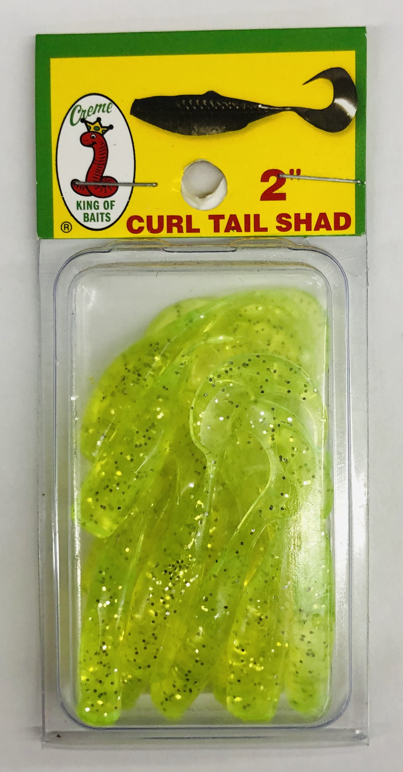 Creme 2" Curl Tail Crappie Shad, Chartreuse Silver, 10 Count - Walmart.com