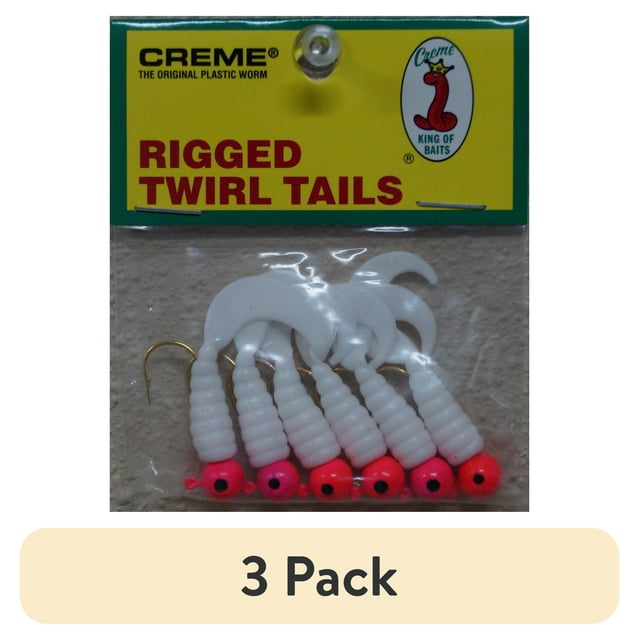 Creme Lure 2in Twirl Tail Fishing Lure 6 Pack Orange White Pre-Rigged 1 ...