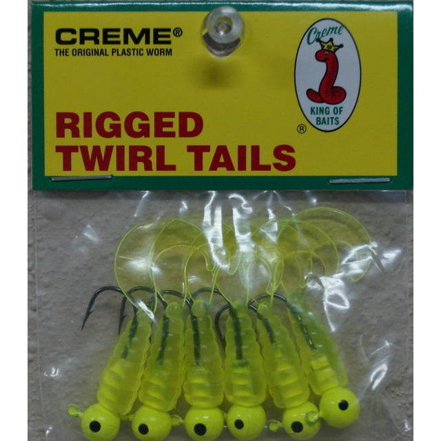 Creme 2" Rigged Twirl Tail Style Fishing Lure. Chartreuse Color Curl ...