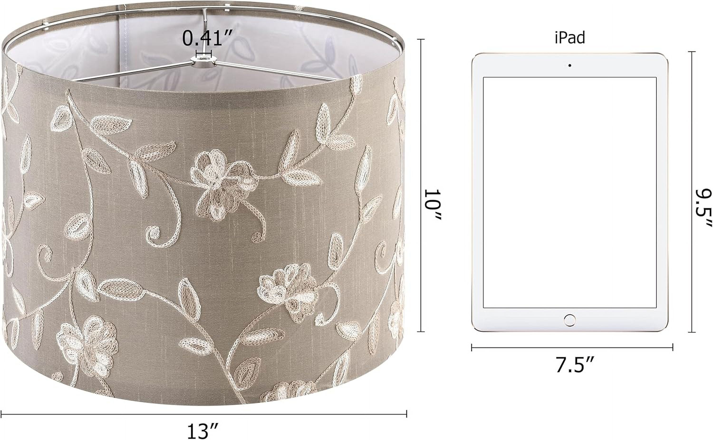 Creme Fabric Drum Lamp Shade With Embroidered Leaf Trim 13" Top X 13 ...