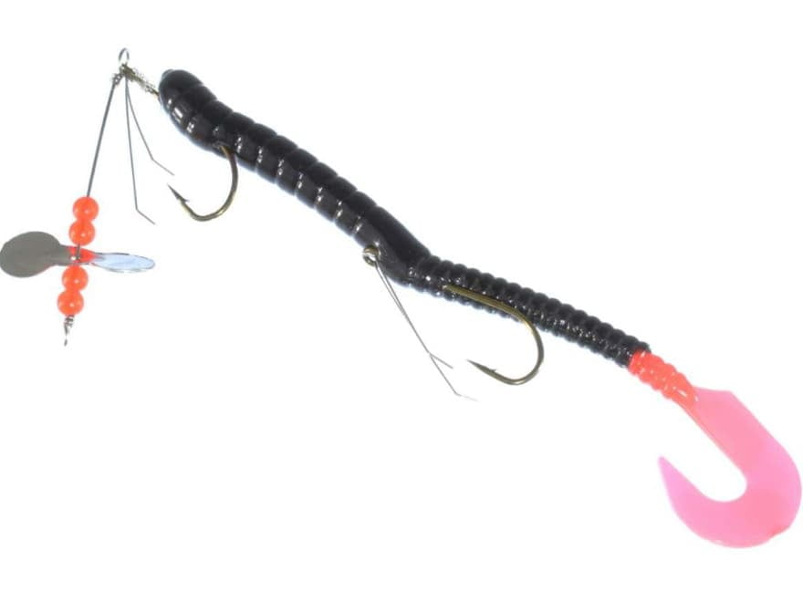 Creme Lure 6" Rigged Curl Tail Worm Fishing Lure, Black with Fire Tail ...
