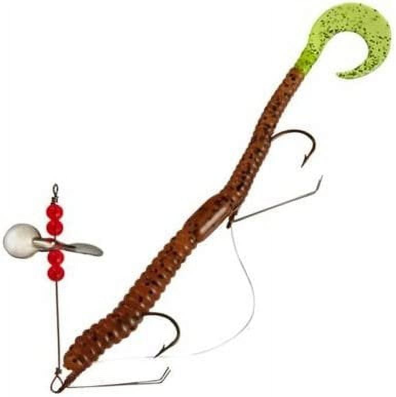 Creme Lure 6" Rigged Curl Tail Worm Fishing Lure, Black with Fire Tail ...