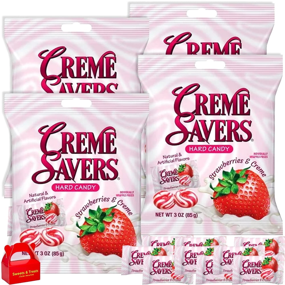 Creme Savers Strawberry & Cream Hard Candy, 4 Bags (3.0 oz Each), Individually Wrapped Classic ...