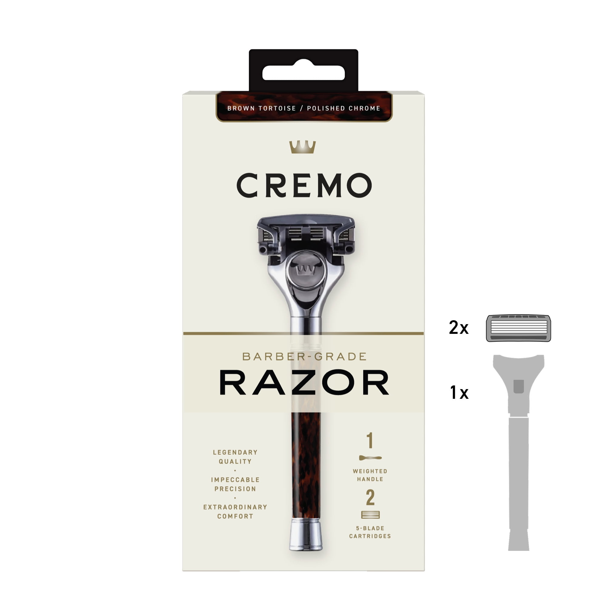 CREMO Men's Tortoise 5-Blade Razor Handle Plus 2 Blade Cartridge ...