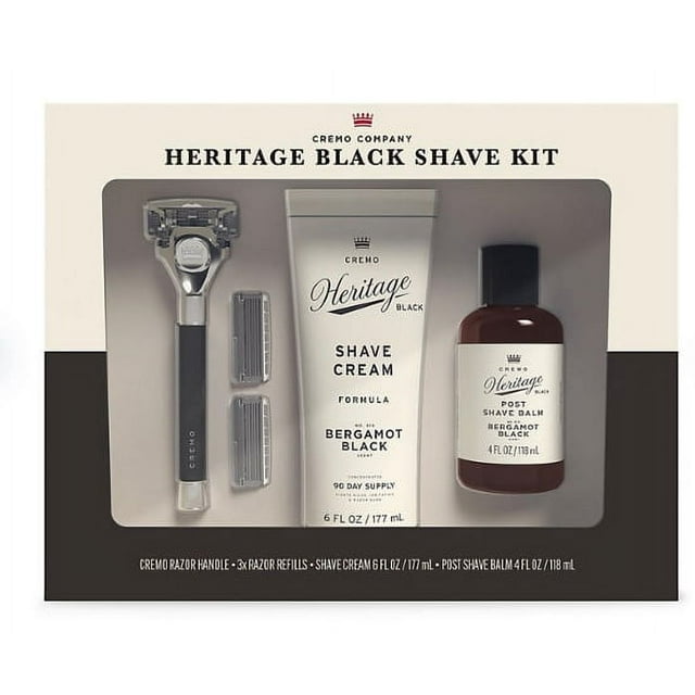 Cremo Heritage Barber Set: Black Shave Kit with Razor, Refills, Cream ...