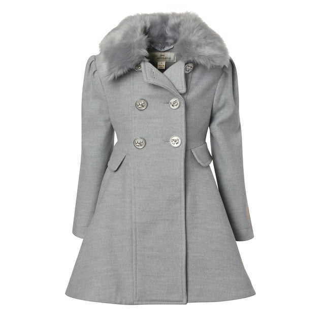 Cremson Girl Wool Princess Dress Coat Jacket Faux Fur Collar - Grey ...