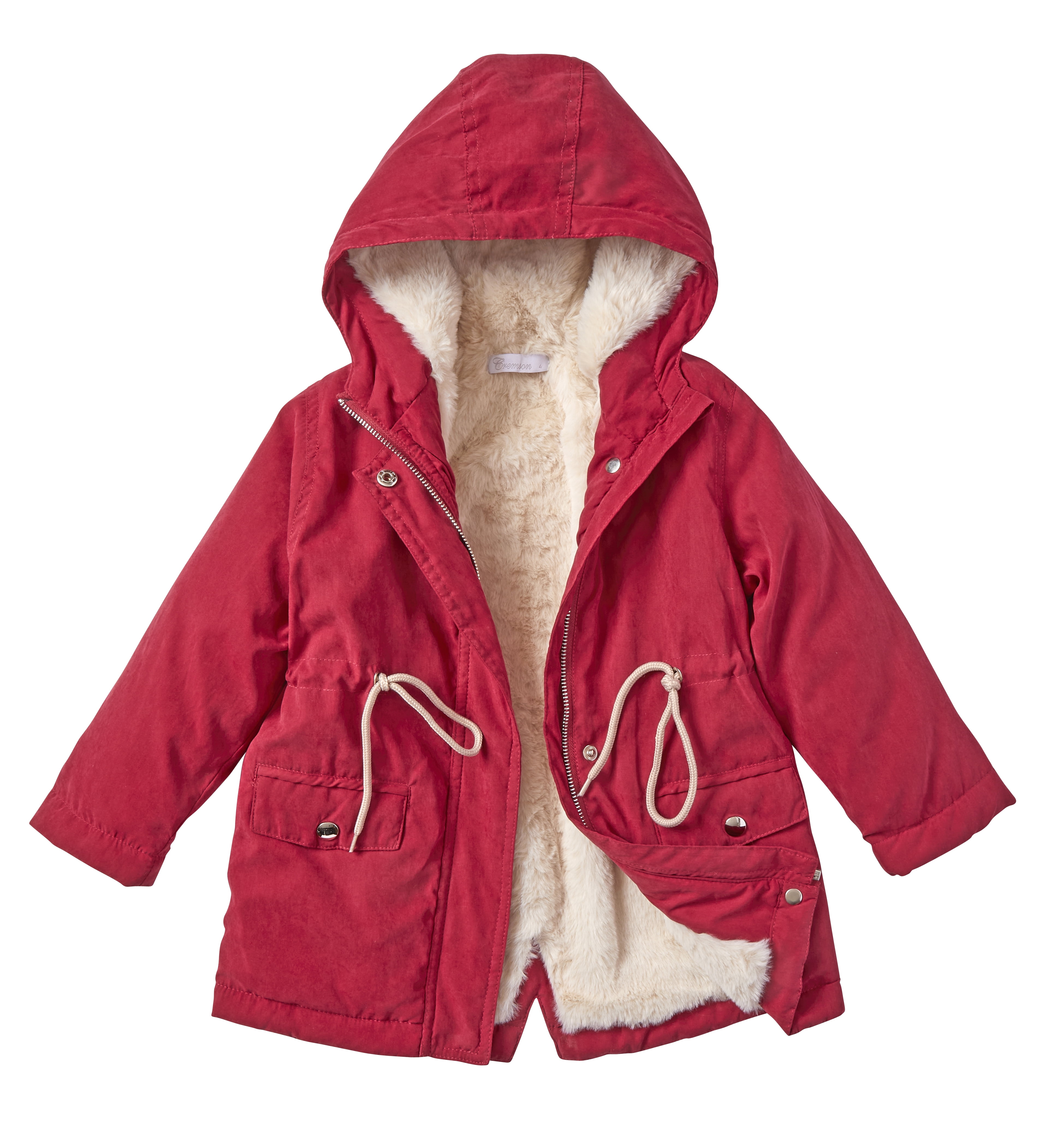 Cremson Girls Plush Lined Hooded Anorak Jacket Parka Coat - Maroon ...