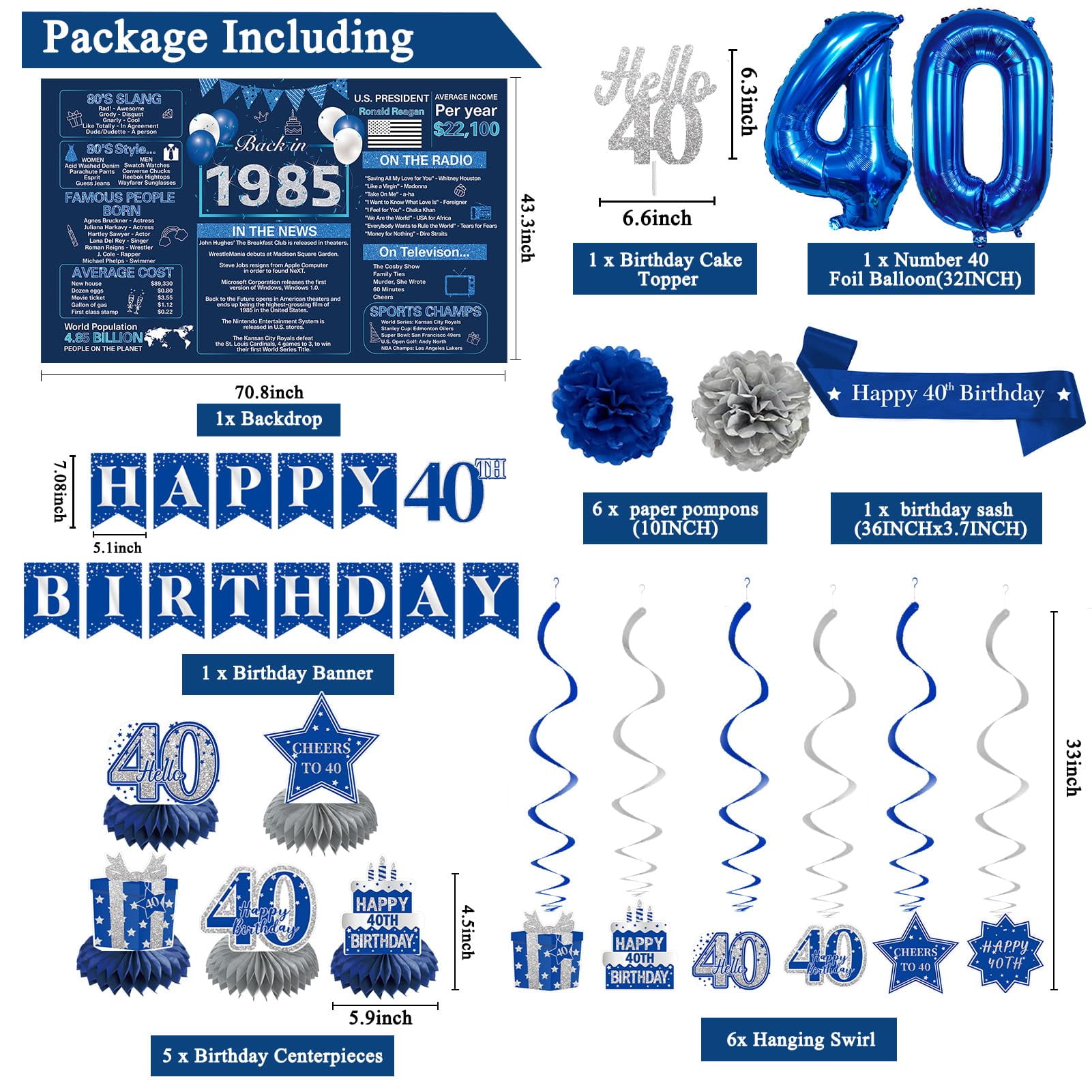 Crenics 40th Birthday AJH3 Decorations for Men or Women - Back in 1985 ...