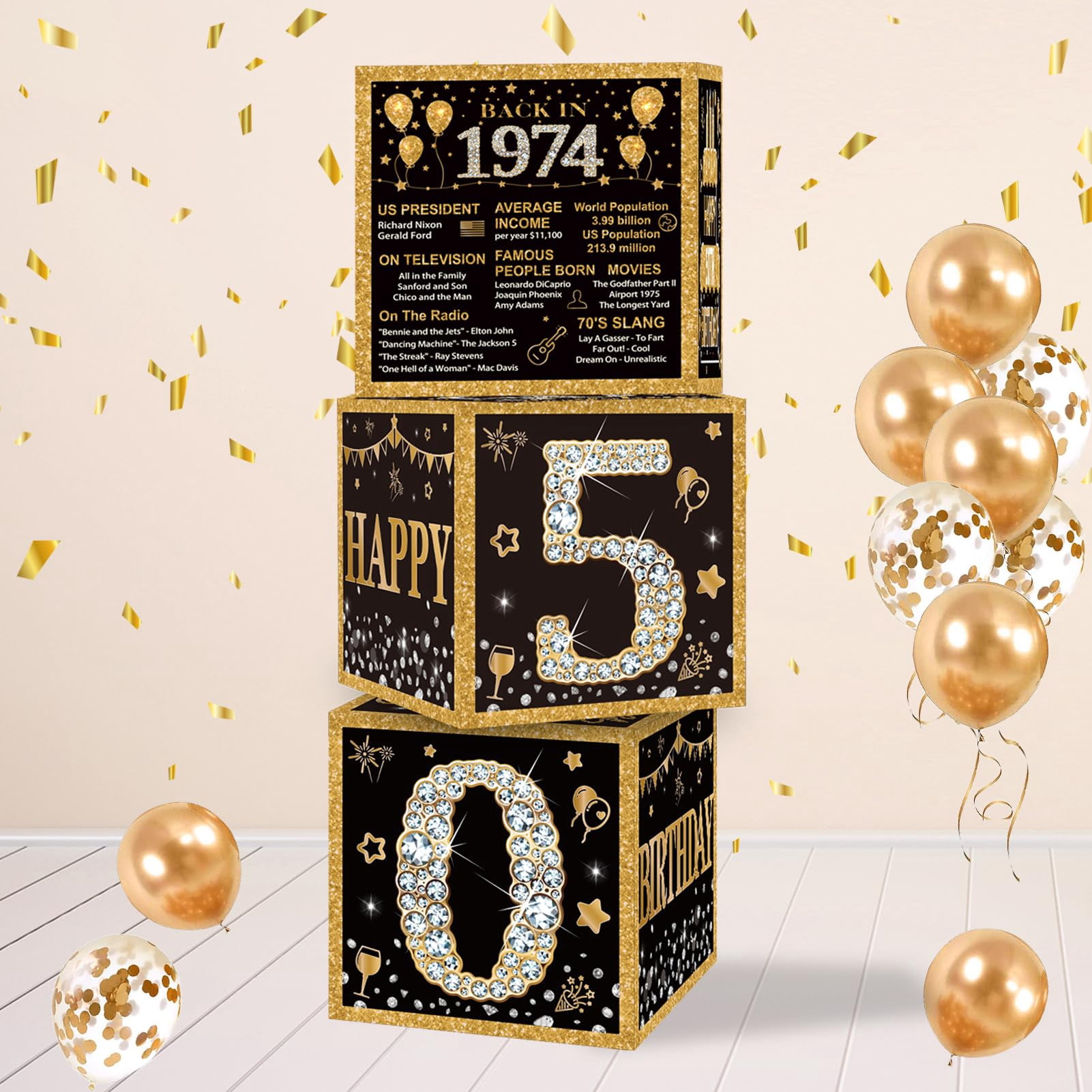 Crenics 50th Birthday Decorations CM31 for 1974, 3 Pieces Black Gold ...