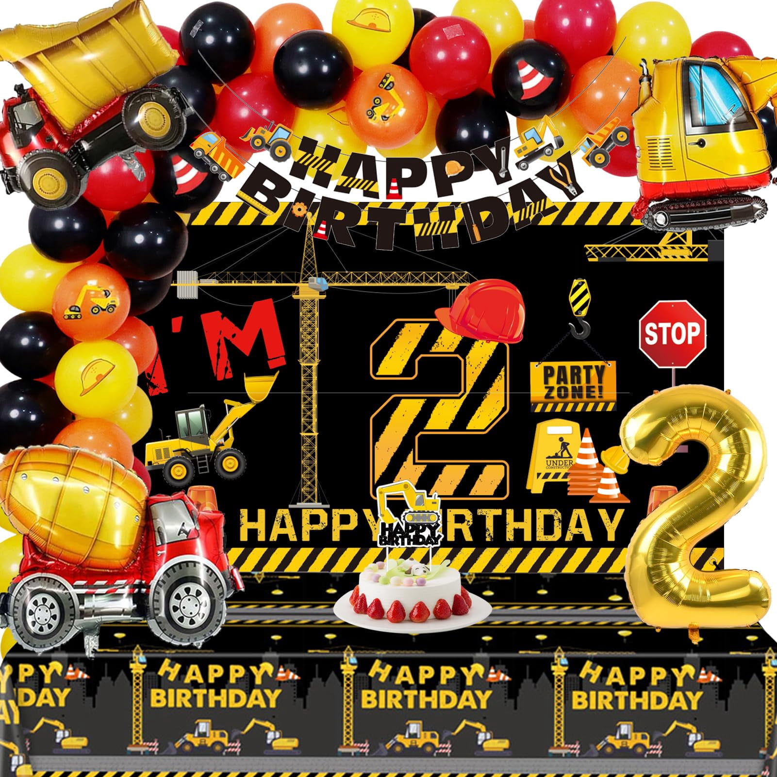 Crenics Construction 2nd Birthday DHF10 Decorations - Construction 2nd ...