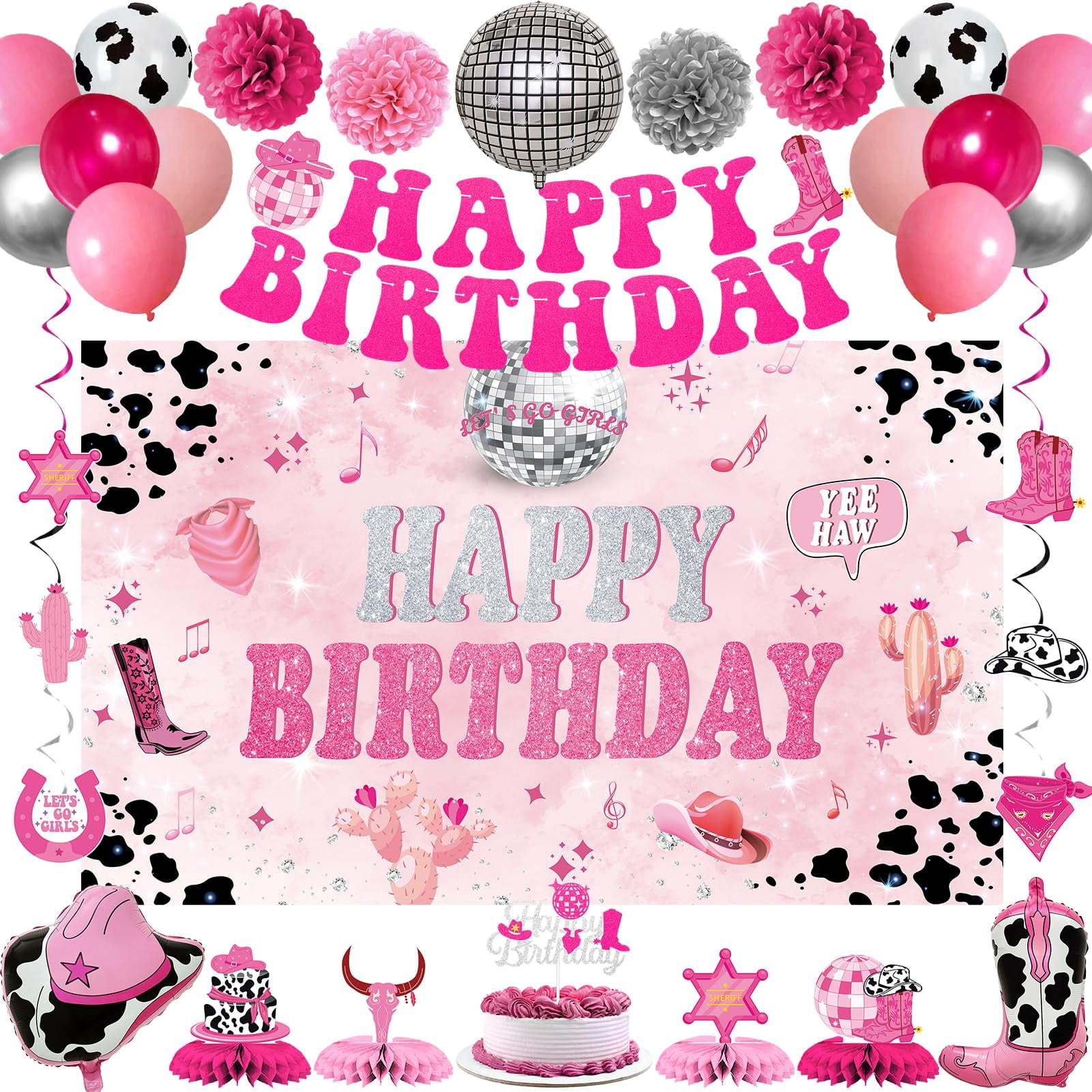 Crenics Disco Cowgirl Party Decorations - Disco Cowgirl Backdrop ...