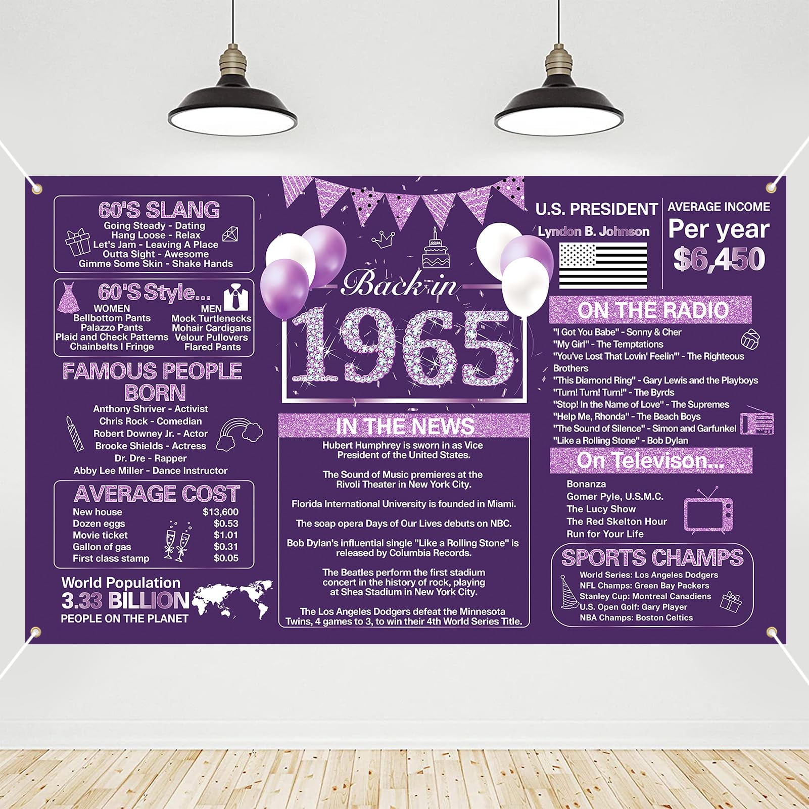 Crenics Purple 60th Birthday Decorations for 1965, Back in 1965 ...