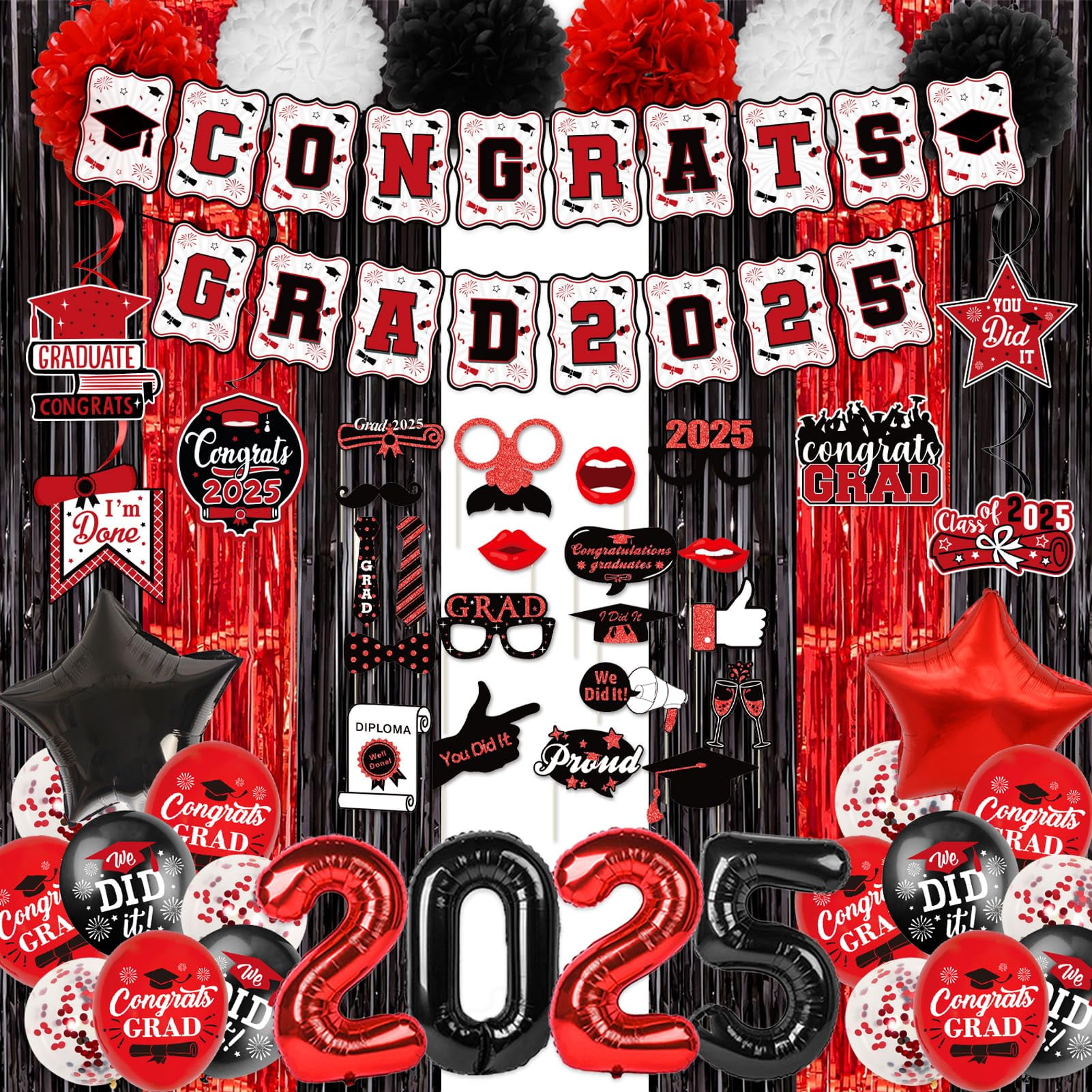 Crenics Red and AJH3 Black Graduation Decorations Class of 2025 - 2 ...