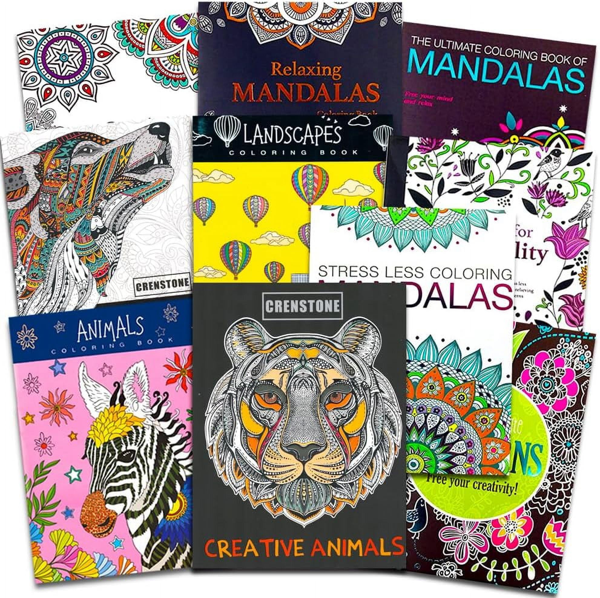 Crenstone Creative Adult Coloring Books Set - 10 Deluxe Books for ...