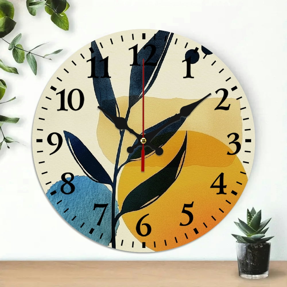 Creowell 10 Inch Blue Ball Yellow Circle Wall Clock for Home Decor ...