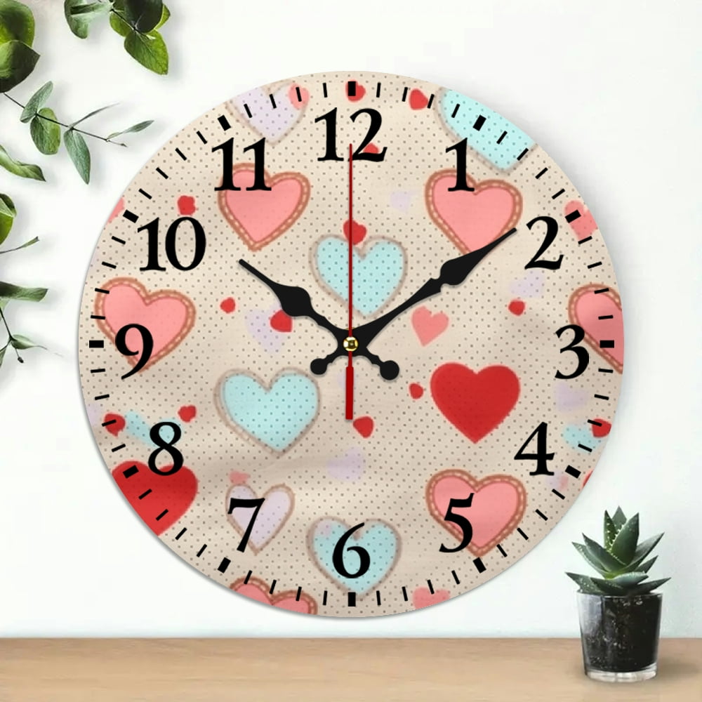 Creowell 10 Inch Heart Pattern Polka Dot Wall Clock for Home Decor ...