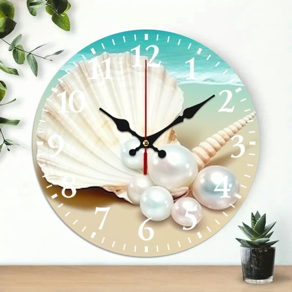 Creowell 10 Inch Pearl Shells Ocean Theme Wooden Wall Clock 10x10in ...