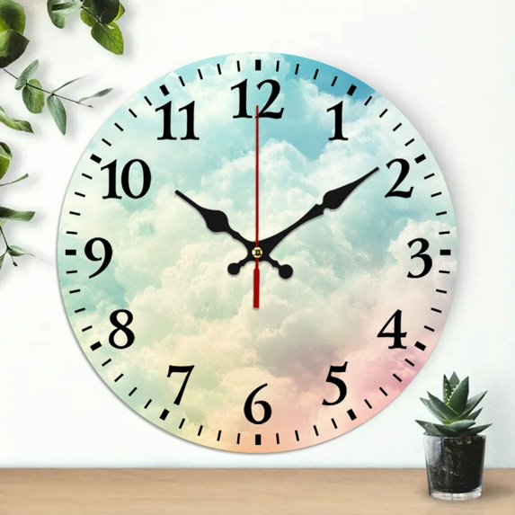 Creowell 10 Inch Plane Clouds Sky Theme Round Wooden Wall Clock 10x10in ...