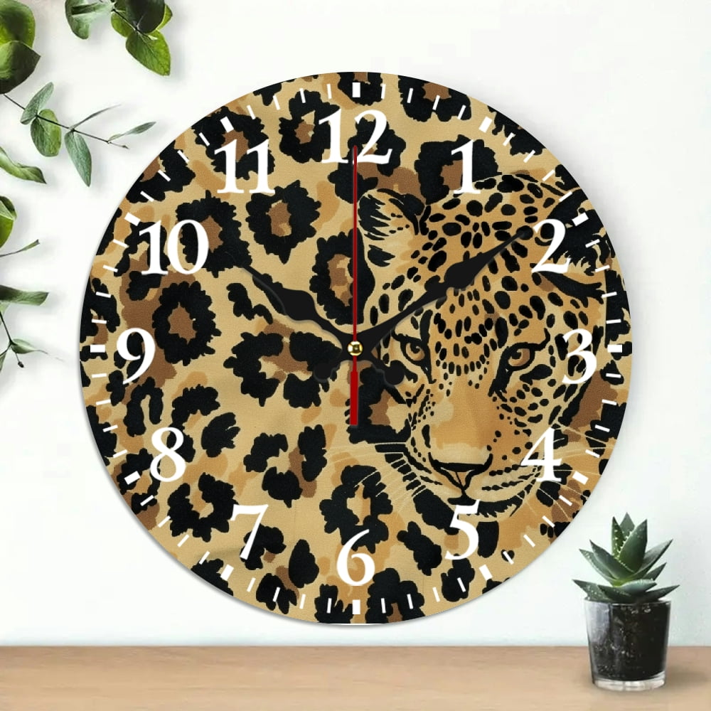 Creowell 10 Inch Round Leopard Print Wall Clock for Home Decor 10x10in ...