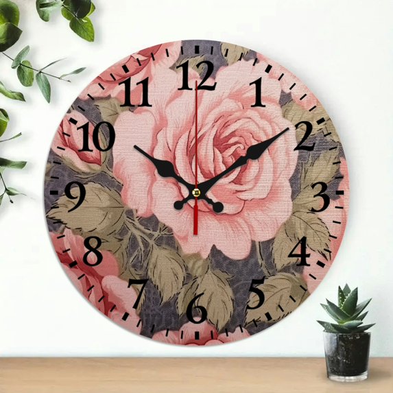 Creowell 10 Inch Round Rose Theme Wooden Wall Clock for Home Decor ...