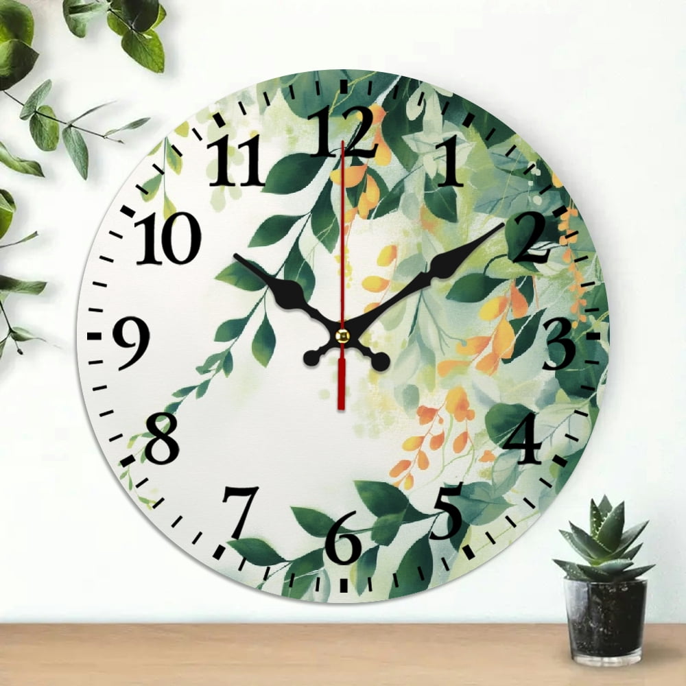 Creowell 10 Inch Round Wooden Wall Clock Leaves Flowers Vines Theme ...