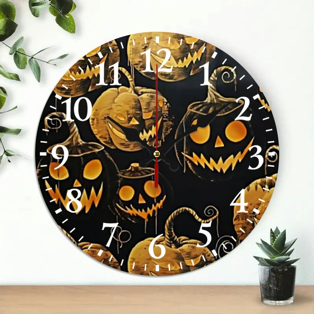 Creowell 10 Inch Spooky Faces Pumpkins Theme Wall Clock for Home ...