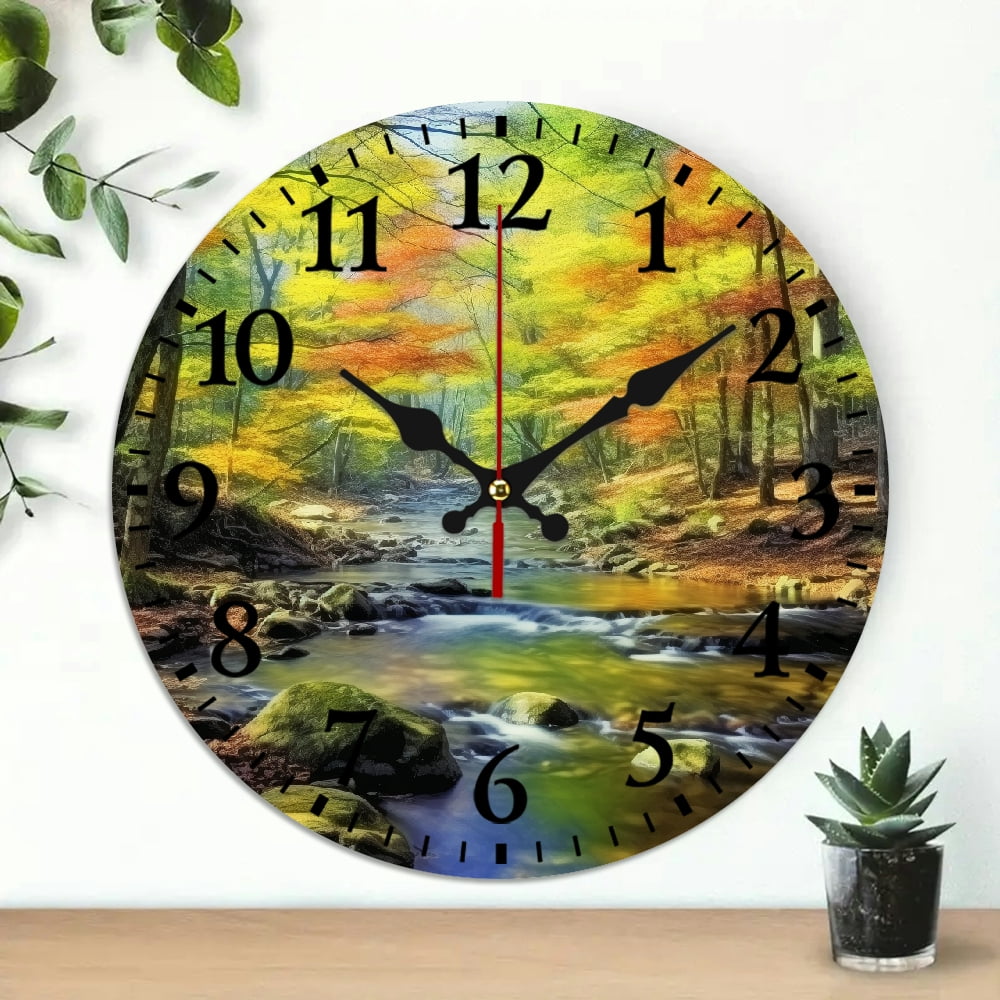 Creowell 10 Inch Trees Theme Wooden Wall Clock for Home Decor 10x10in ...