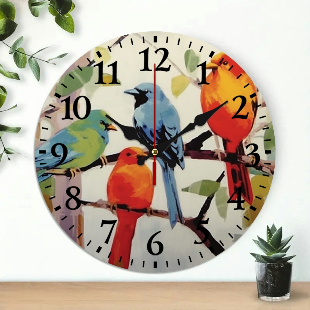 Creowell 10 Inch Wooden Wall Clock Branch Print Silent Decor 10x10in ...