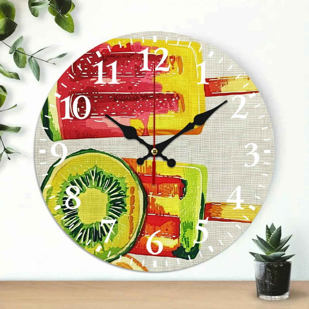 Creowell 10 Inch Wooden Wall Clock Pop Art Fruit Print Silent Movement ...