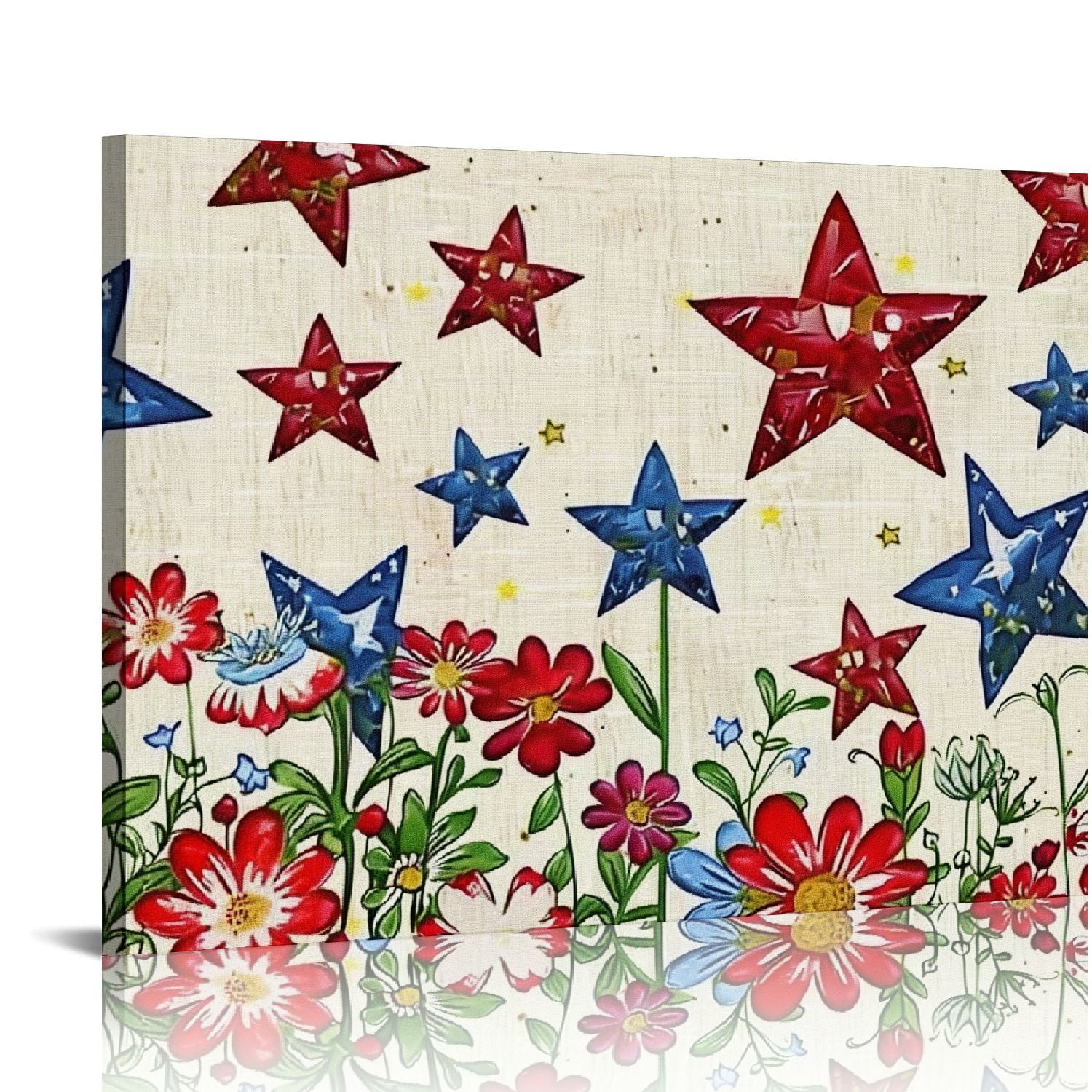 Creowell 4th of July Canvas Wall Art - Independence Day Star Plant Wall ...