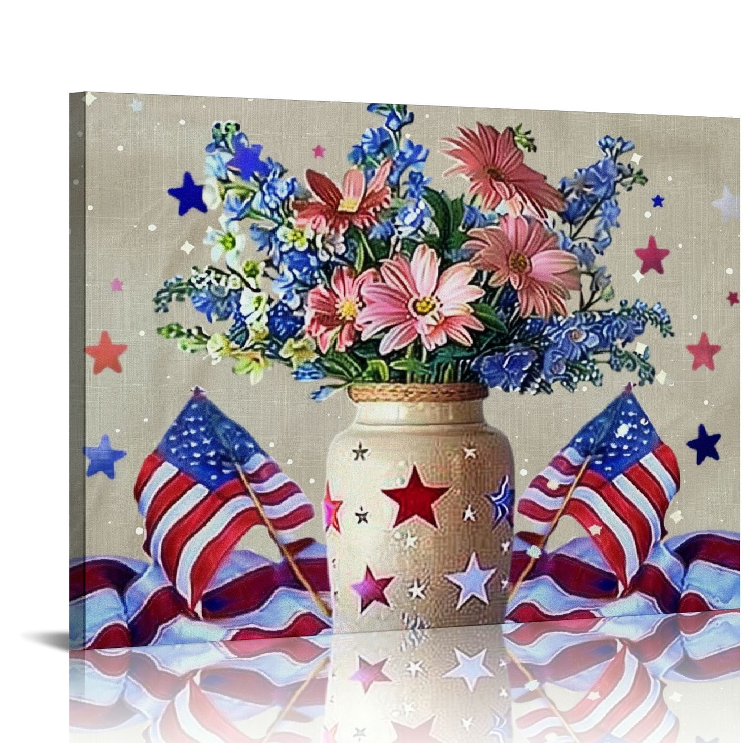 Creowell 4th of July Framed Canvas Wall Art for Living Room Watercolor ...