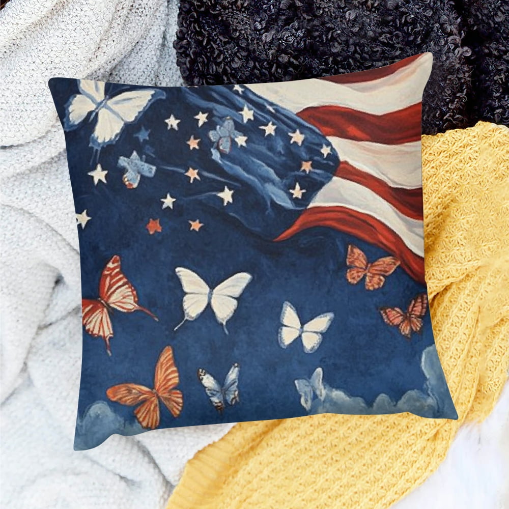 Creowell 4th of July Pillow Covers God Bless America Stars Flower ...