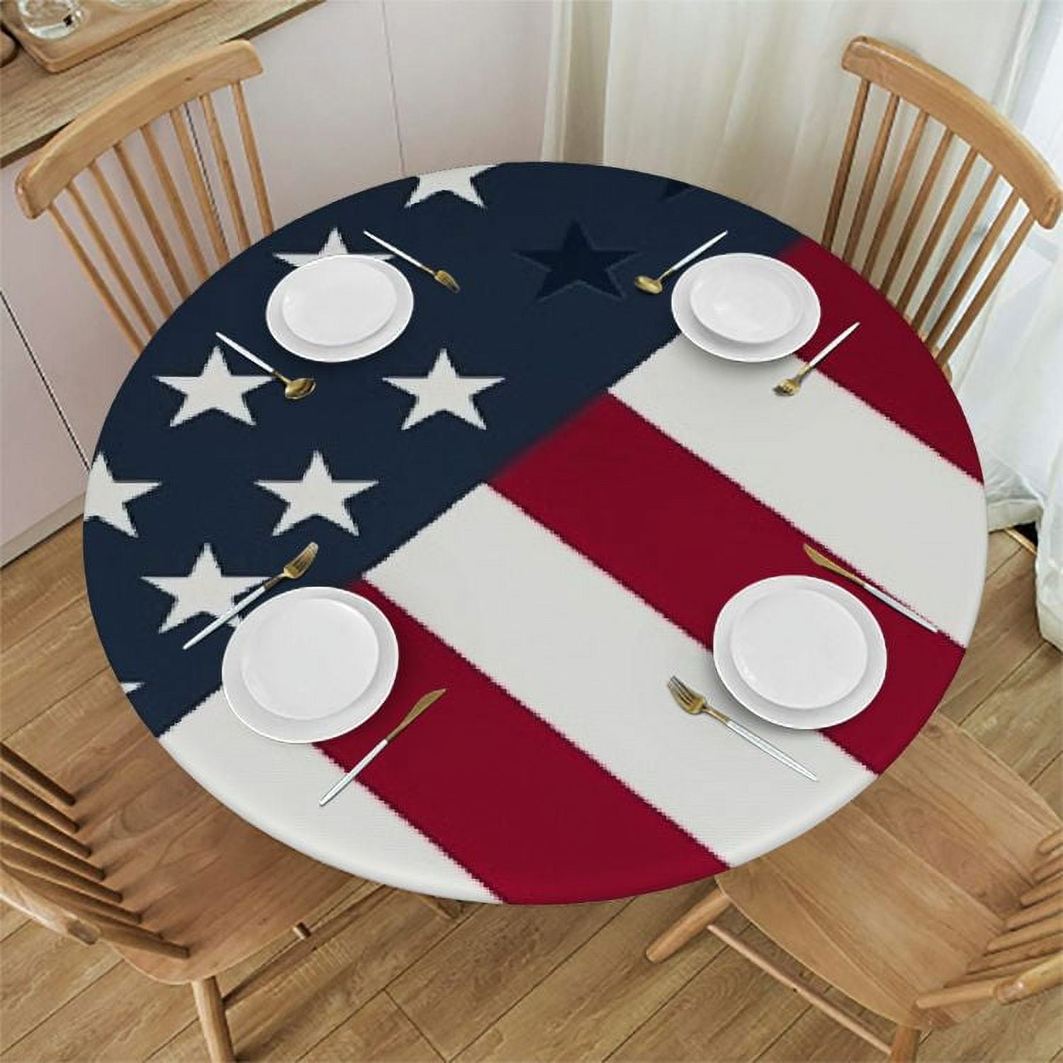 Creowell 4th of July Tablecloth Round Waterproof Rustic Patriotic Table ...