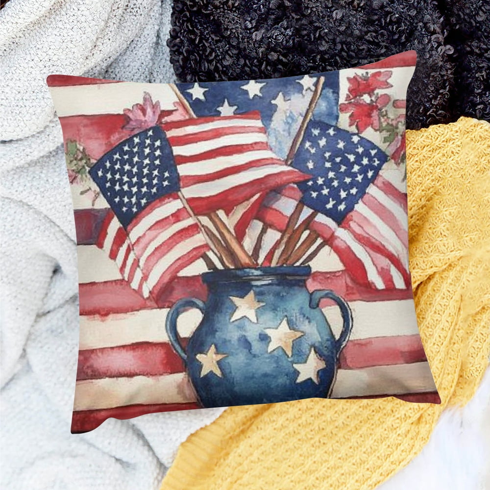 Creowell 4th of July Patriotic Stripes Throw Pillow Covers,Independence ...