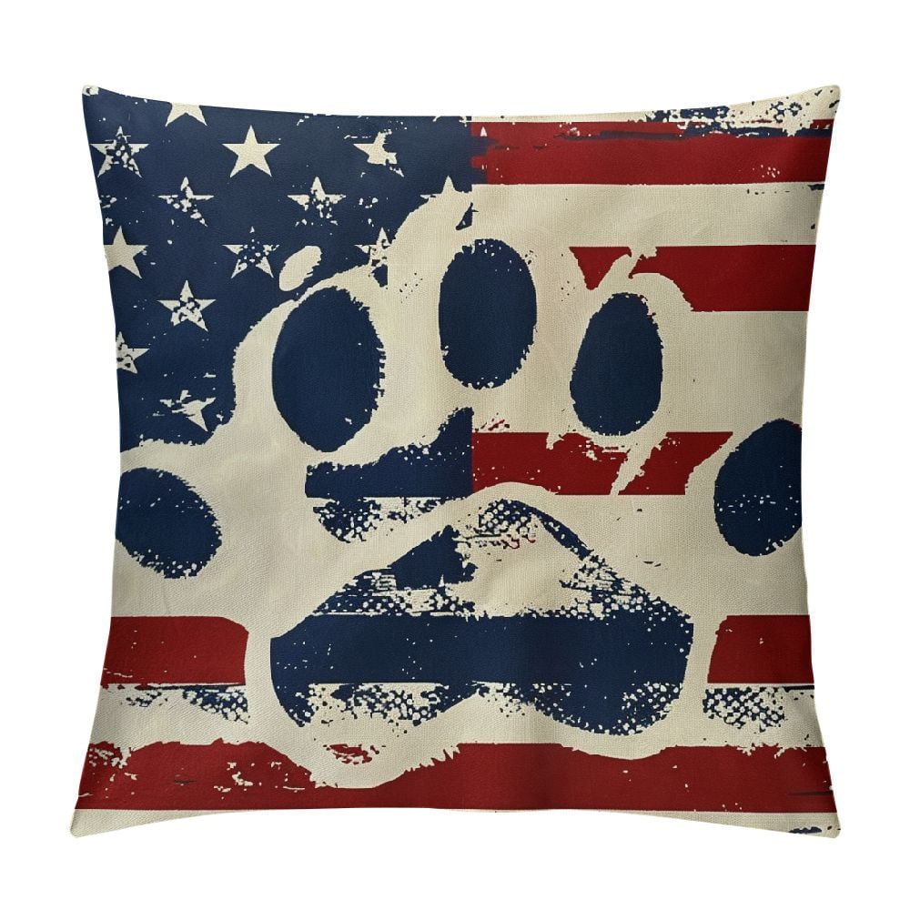 Creowell 4th of July Pillow Covers Multi Size American Flag Funny Paws ...