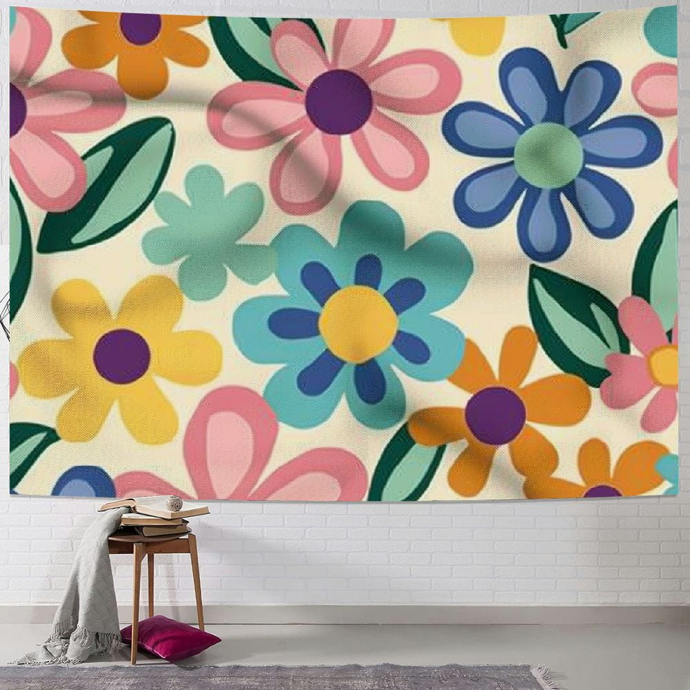 Creowell 70s Cute Retro Flower Fabric Wall Hanging Tapestry Abstract ...